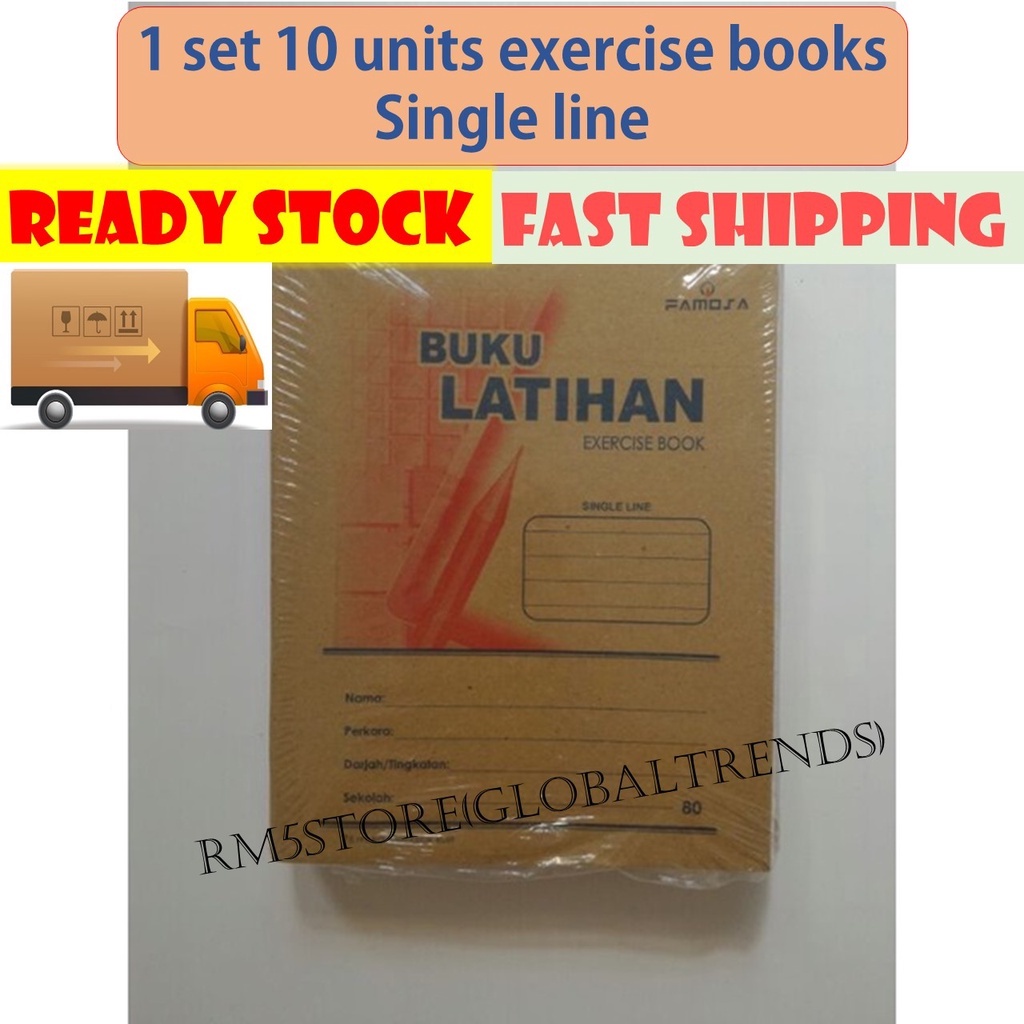 School Exercise book Buku latihan Famosa single line size F5 1 set 10 ...