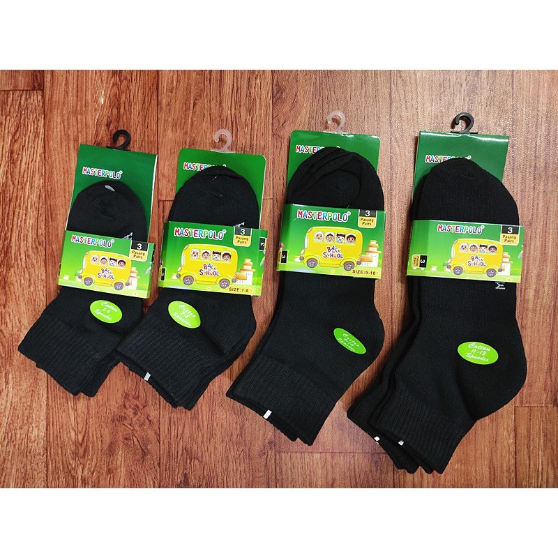 Masterpolo Stokin Hitam Sekolah/3 Pasang Per Packet/3 in 1 Black school ...