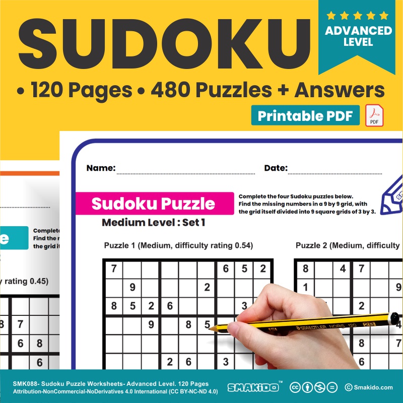 [ Soft Copy/ PDF ] Sudoku Puzzle Worksheets- Advanced Level ️120 Pages ...
