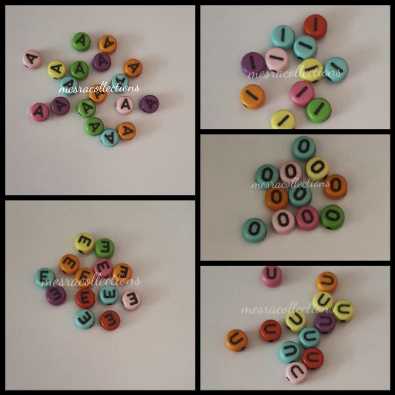 Alphabet beads huruf vokal AEIOU untuk craft project decoration ideas ...