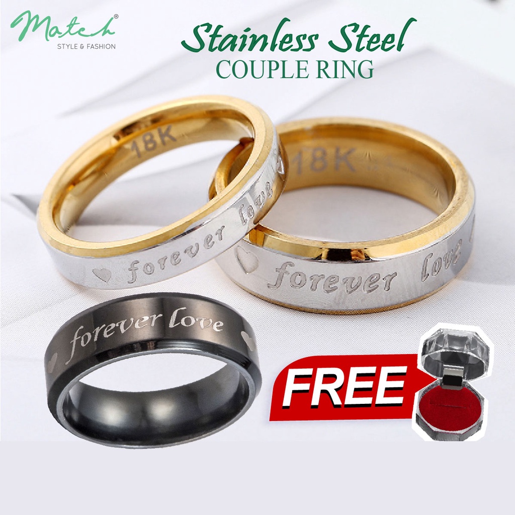 Forever Love Couple Rings Stainless Steel Cincin Engagement Gold Silver ...