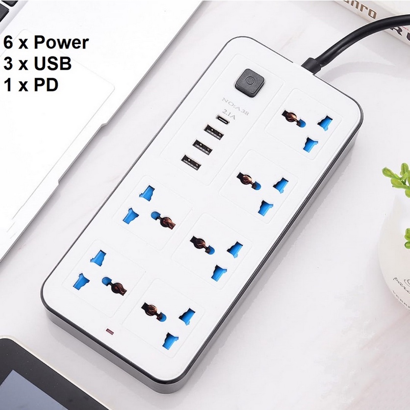 USB C + 3 USB Port 6 Universal Power Strip Extension Plug Power Socket ...