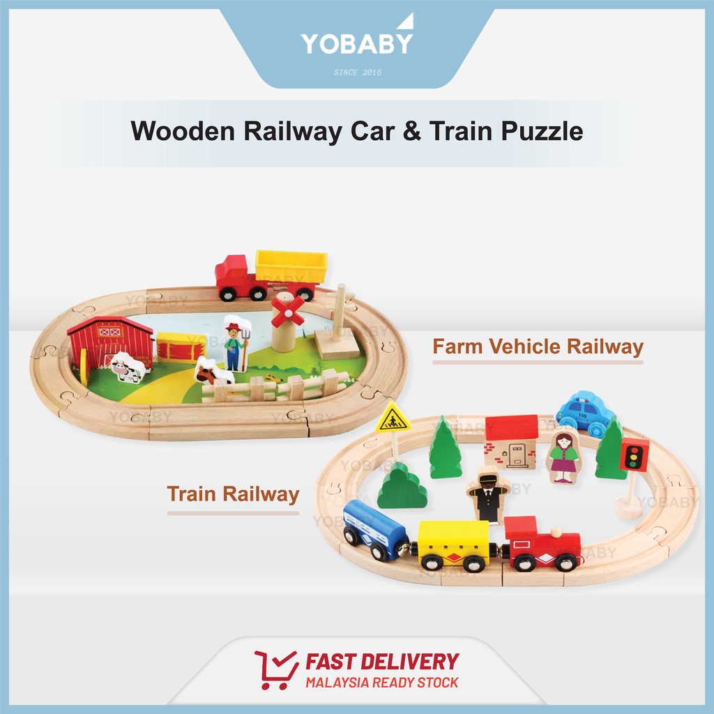 [ READY STOCK ] Puzzle Wooden Railway Car &Train set Kids Toy | Shopee ...