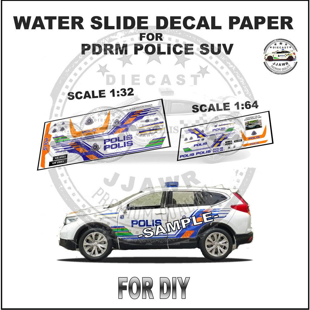 1:32 1:64 Water Slide Decal Paper of PDRM SUV Police Car Livery for DIY ...