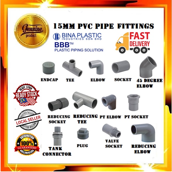 15mm 1/2 Inch Pvc Pipe Fittngs BBB Socket Elbow Tee Plug Endcap Pt ...