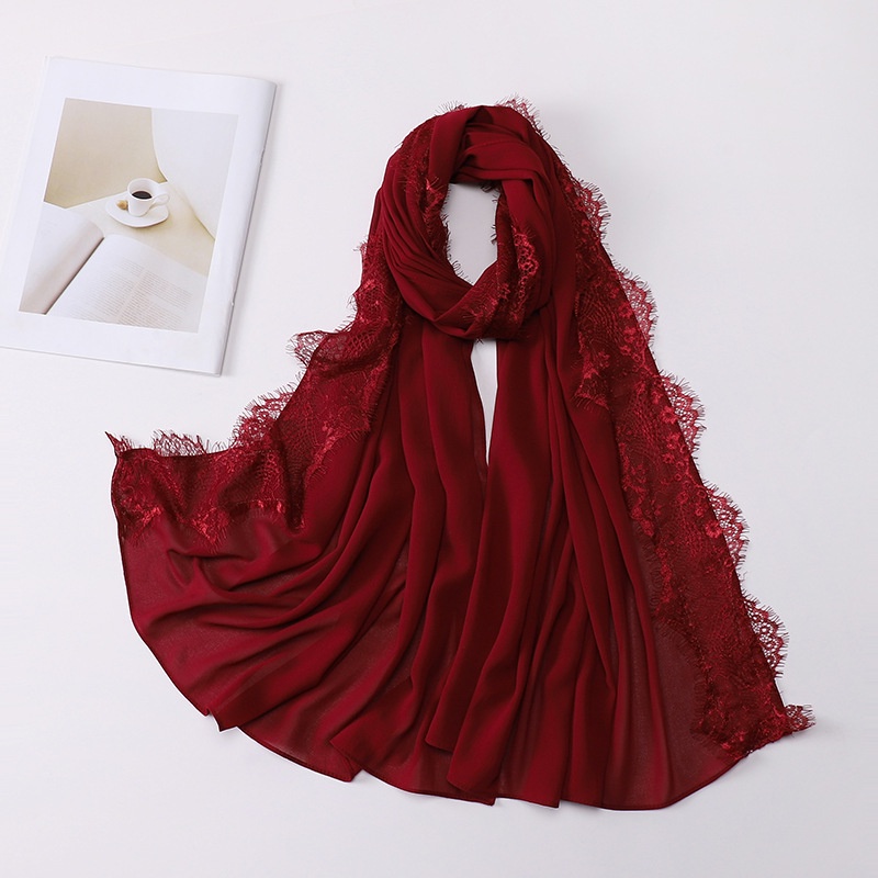 Plain Lace Scarf Bubble Chiffon Hijabs for Women Solid Color ...