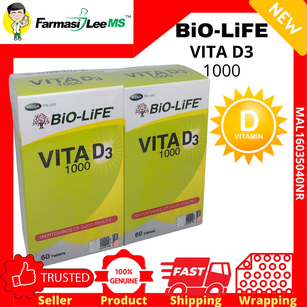 BIO-LIFE VITA D3 1000 60 tablets -2 bottles (Exp 01/2026) Vitamin D3 ...