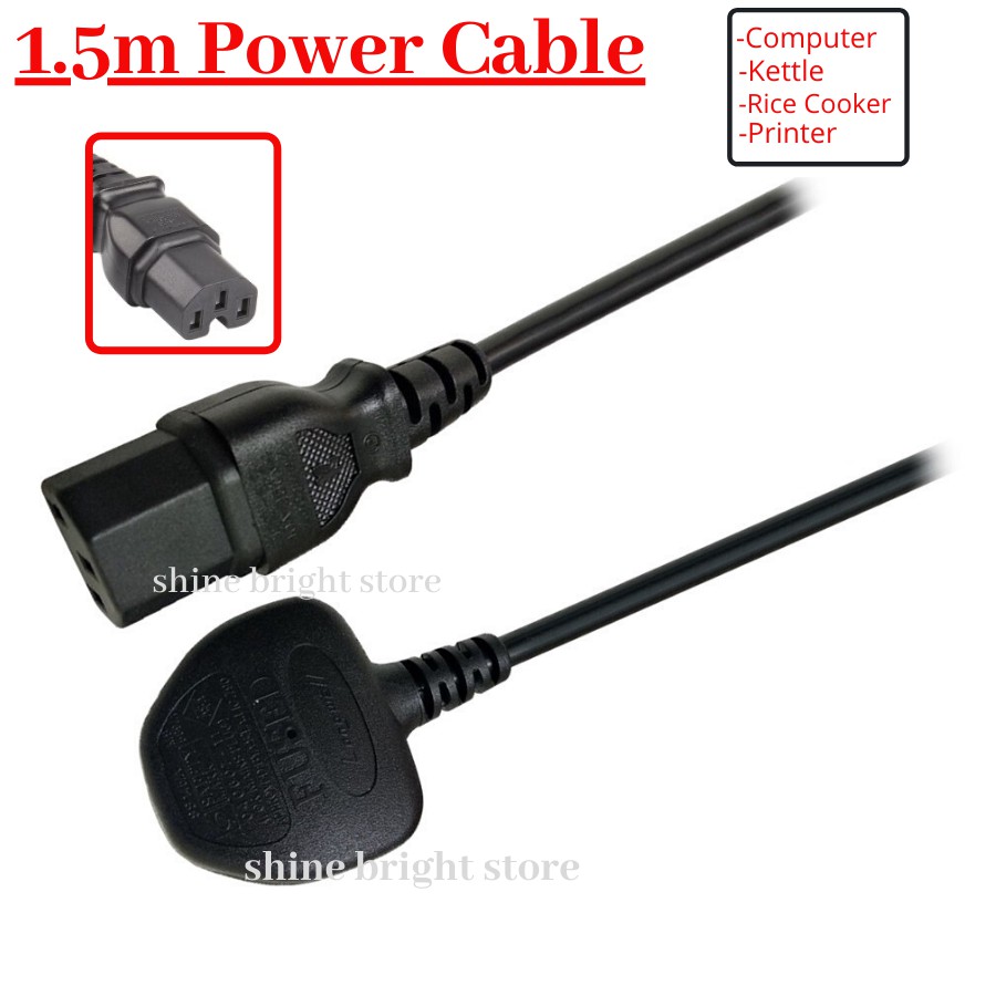 3 Pin Plug to Desktop PC Power Cord Cable / 3 Pin Plug to Kettle Power ...