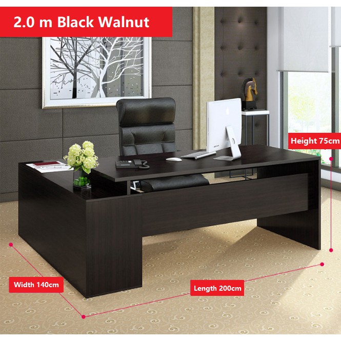 200x140x75cm L Shape Boss Director Manager Black Hitam DESK CEO ...
