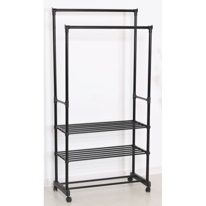 Heavy Duty Double Pole Garment Rack with Shelf Rak Sangkut Baju ...