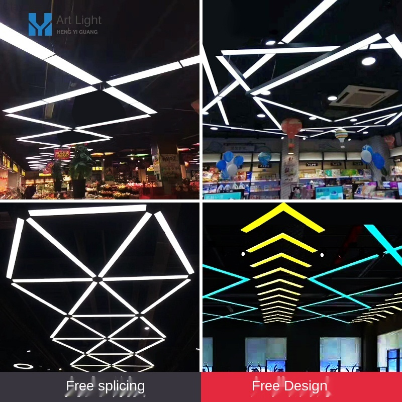 Office chandelier, square light, LED strip lamp, strip splicing model ...