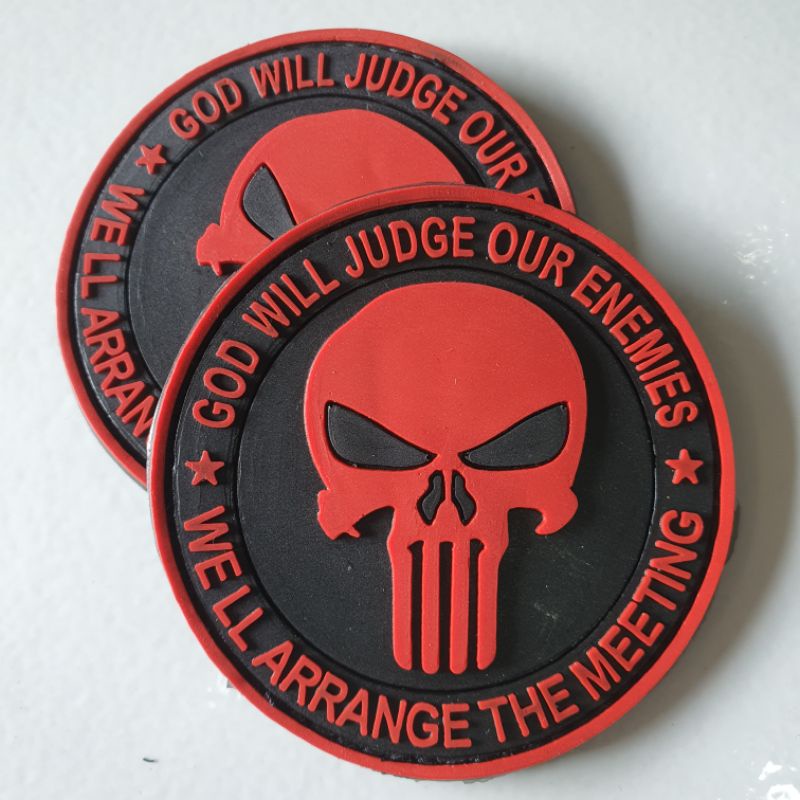MERAH Patch RUBBER LOGO PUNISHER GOD WILL Round Red/VELCRO SKULL RUBBER EMBLEM PATCH | Shopee ...