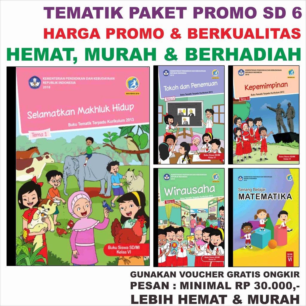 Thematic Education Book Class 6 Elementary School PACKAGE Theme 1 2 3 4 ...