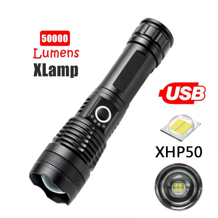 50000 lumens XLamp XHP50 most powerful flashlight usb Zoom led torch ...