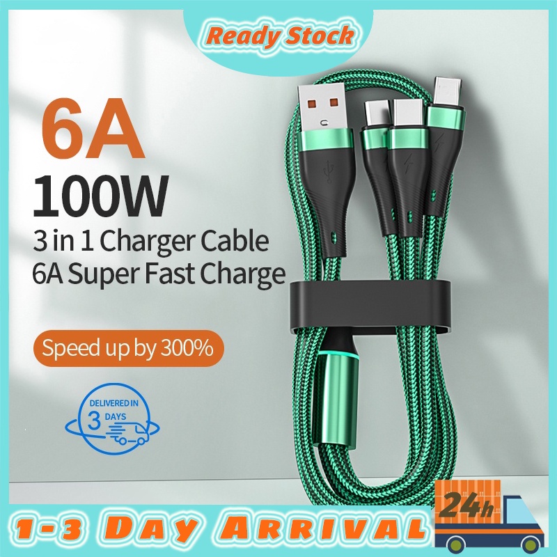 Super Fast Charger 3 in 1 Cable Micro Usb / Type-C / iP Phone Cable1.2M USB Cable Super Quick ...