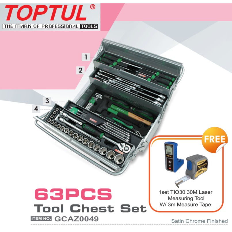 *ORIGINAL* TOPTUL 63pcs Tool Chest Set Heavy Duty Tool Box Set Wrench ...