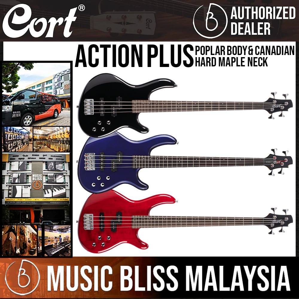 Cort Action Plus Electric Bass Guitar with Bag - Black / Trans Red ...