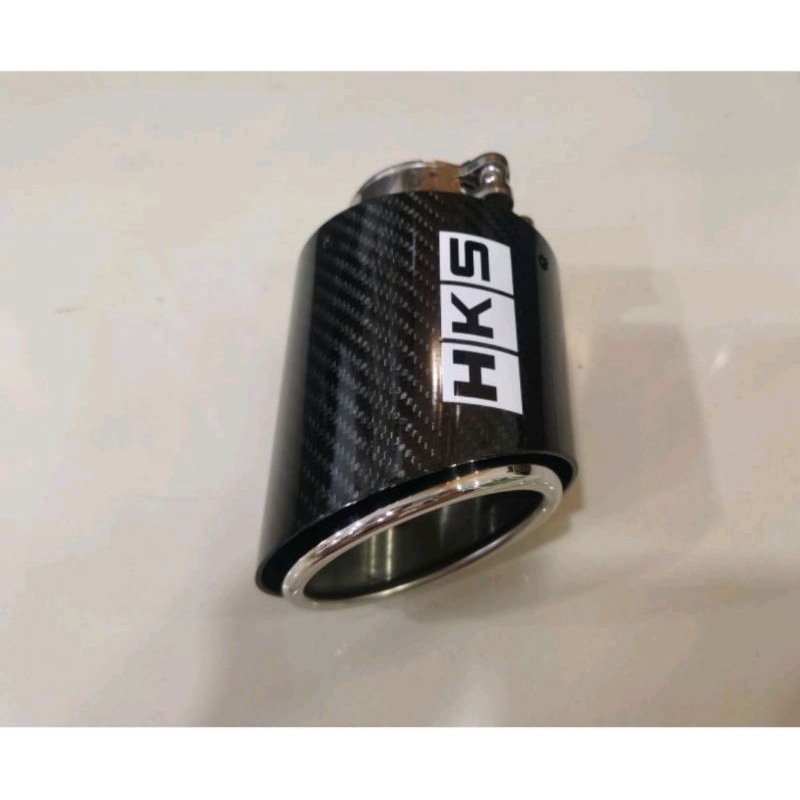 Hks V2 Glossy Carbon Fiber Single Tip Car Exhaust Pipe Tabung Muffler Stainless Steel Tip Pipe ...