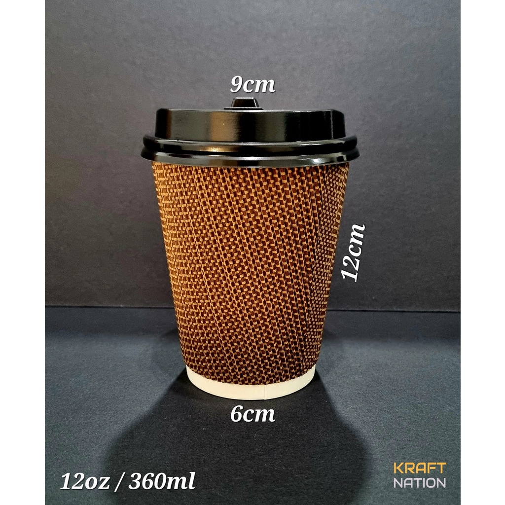 [Premium] 25 PCS 8/12/16oz 250/360/500ml Brown Double Wall Ripple Paper ...