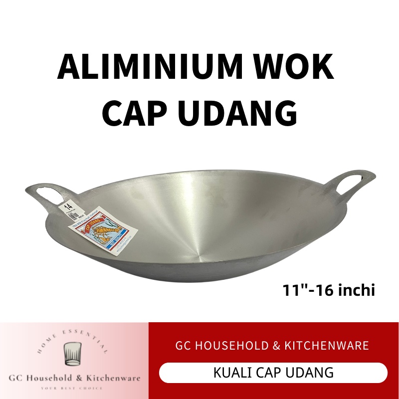 READY STOCK‼️ 11" 14'' 15'' 16'' ALUMINUIM WOK POLISH CAP UDANG / KUALI ...