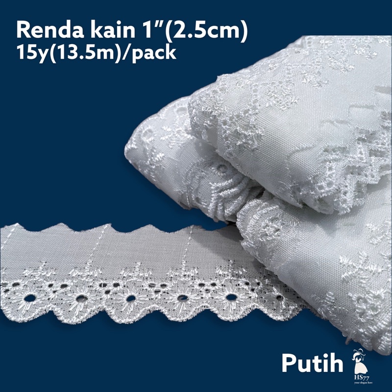 [ 15y-13.5m ] Renda kain 1”(2.5cm)/ renda kain putih 1inch/ tc lace 1 ...