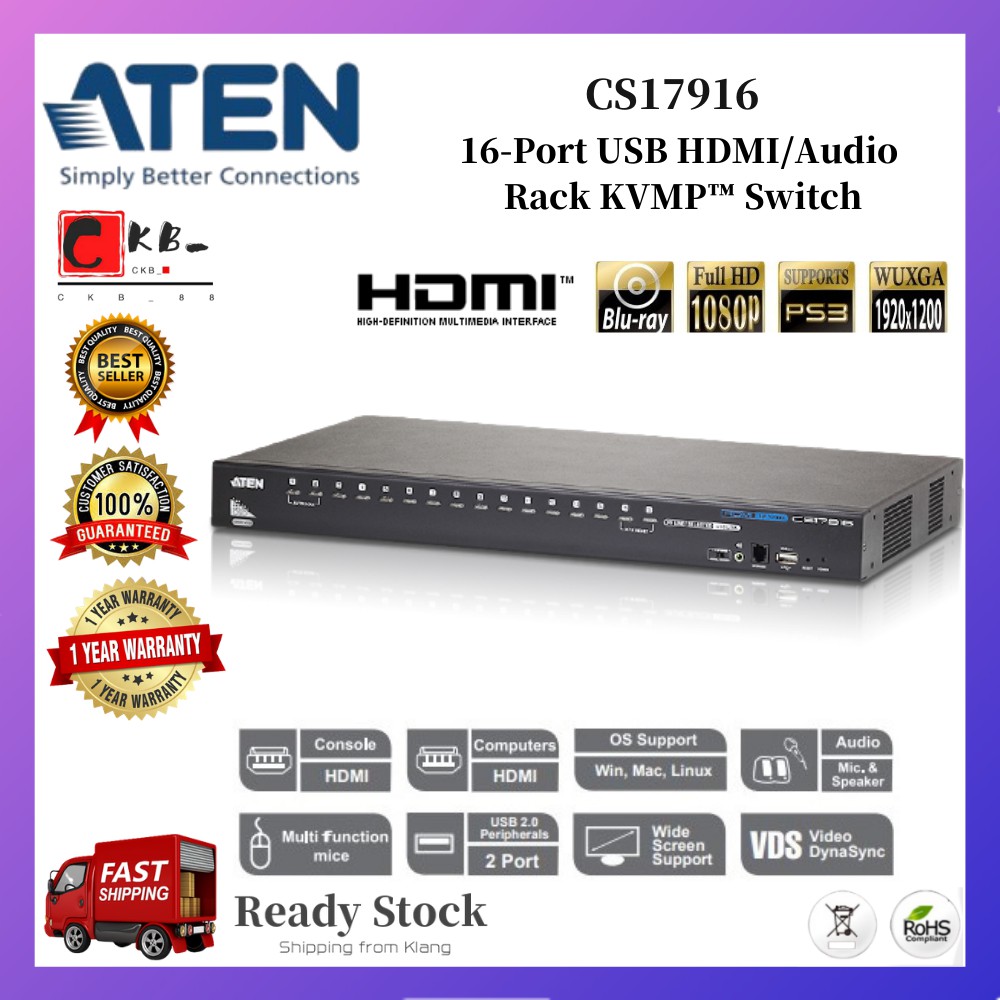 🔥ATEN CS17916🔥16-Port USB HDMI/Audio KVM Switch (Original) - Rack Mount ...