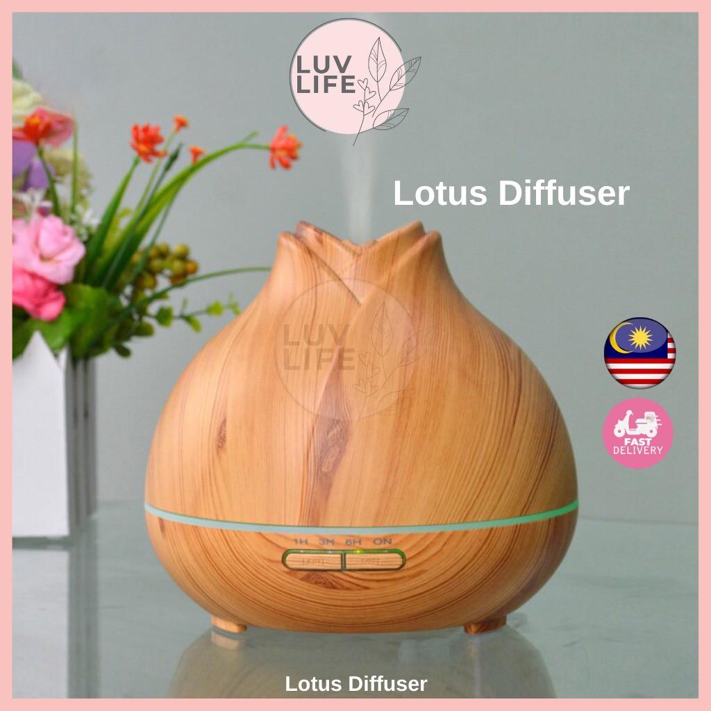 LUV LIFE Lotus Aroma Essential Oil Diffuser Grain LED Light Office ...