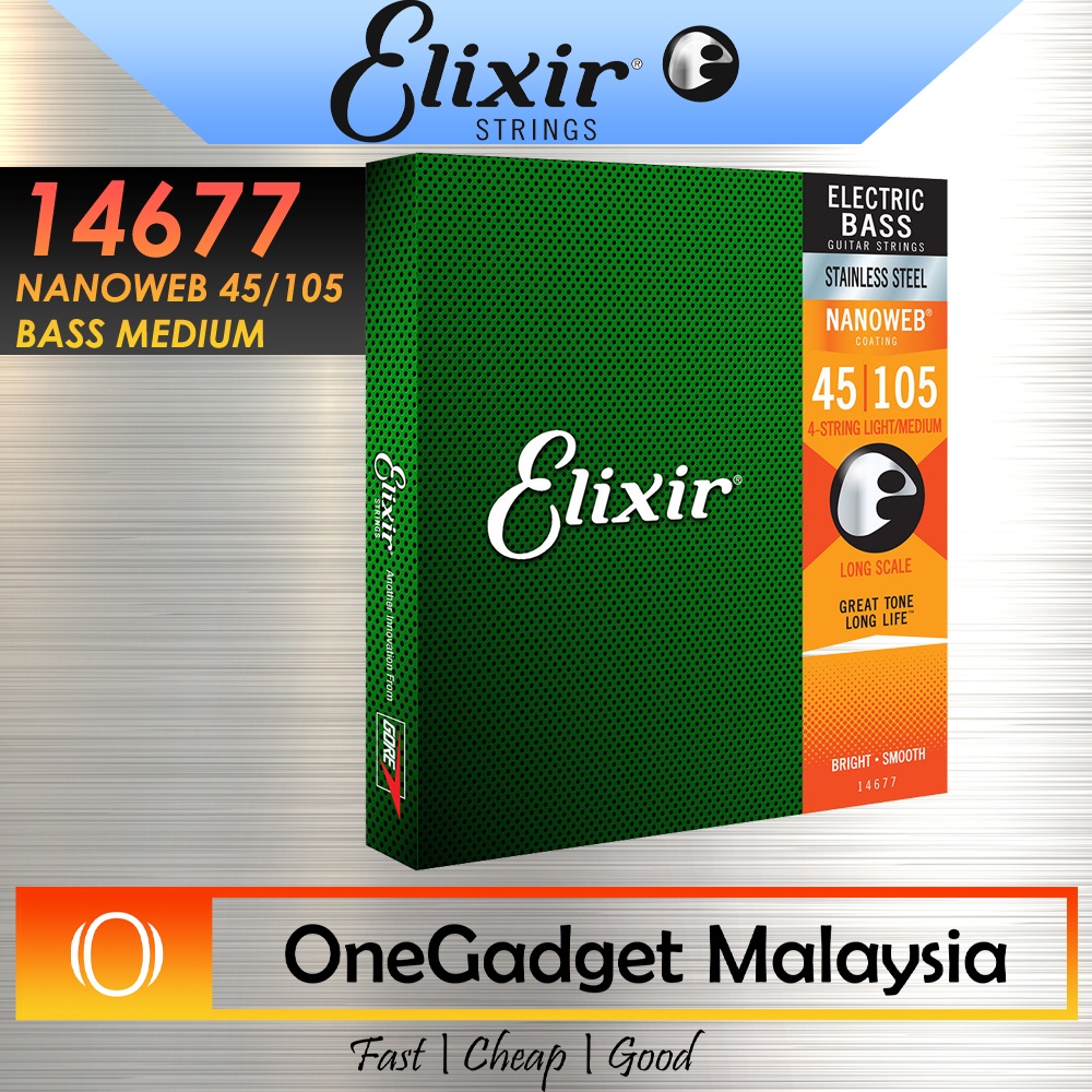 Elixir 14677 Nanoweb Coated Stainless Steel Electric Bass Strings (45 ...