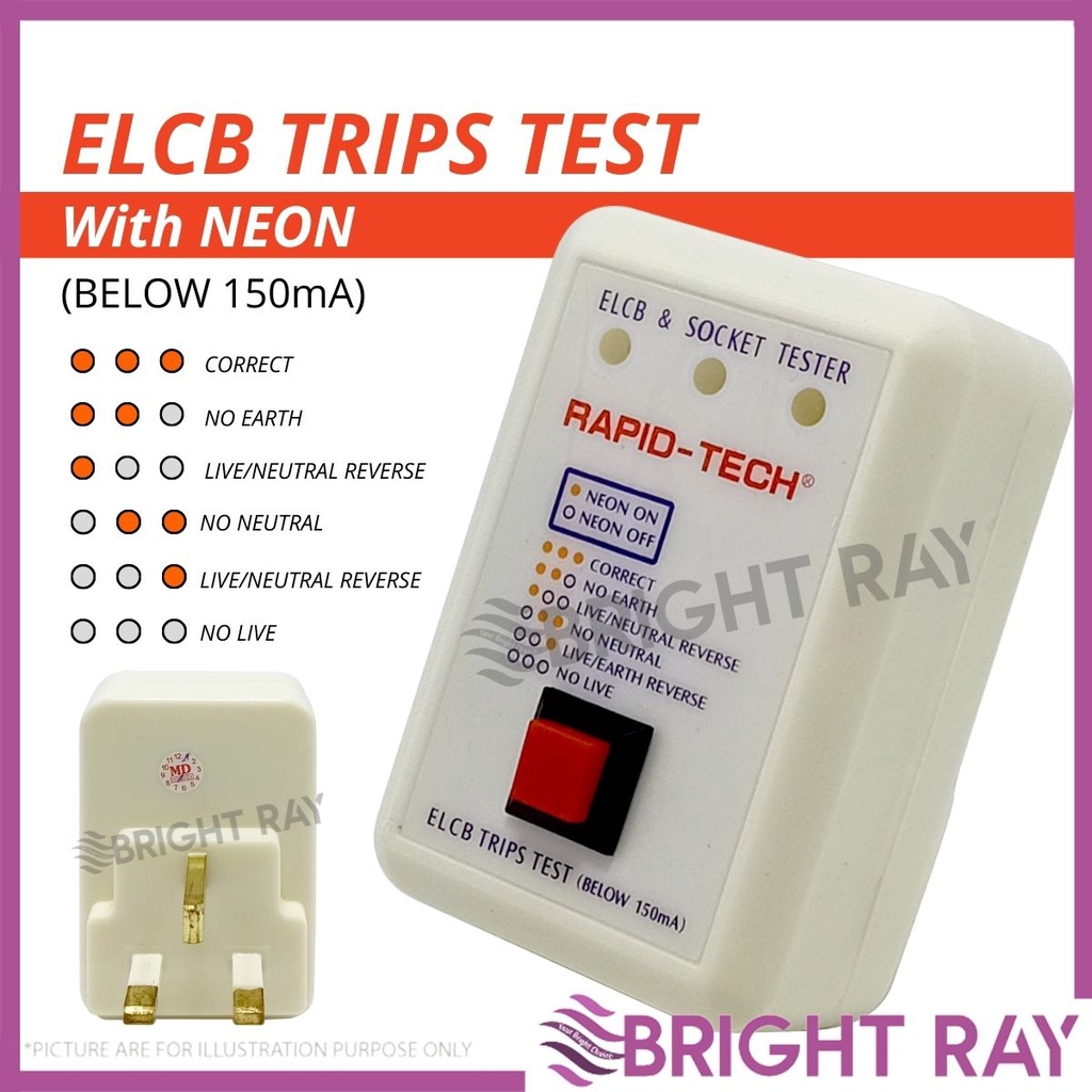 RAPID-TECH 13A 150mA ELCB & Socket Tester With Neon Indicator ...