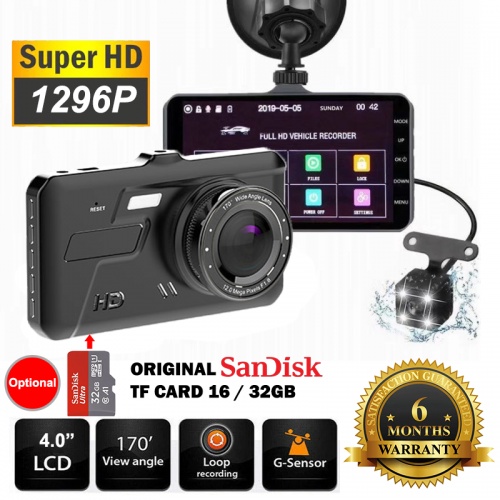 1296P 1080P Dual Lens Car Camera Video Dash Cam Full HD 170° Front ...