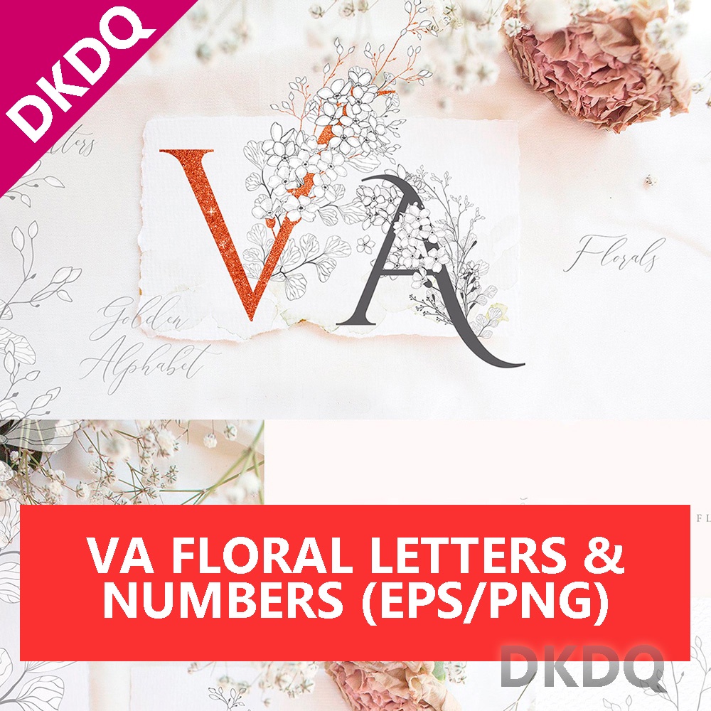 👾 Floral Letters Numbers Clip Art Font ATHENA0212 EPS PNG Wedding ...