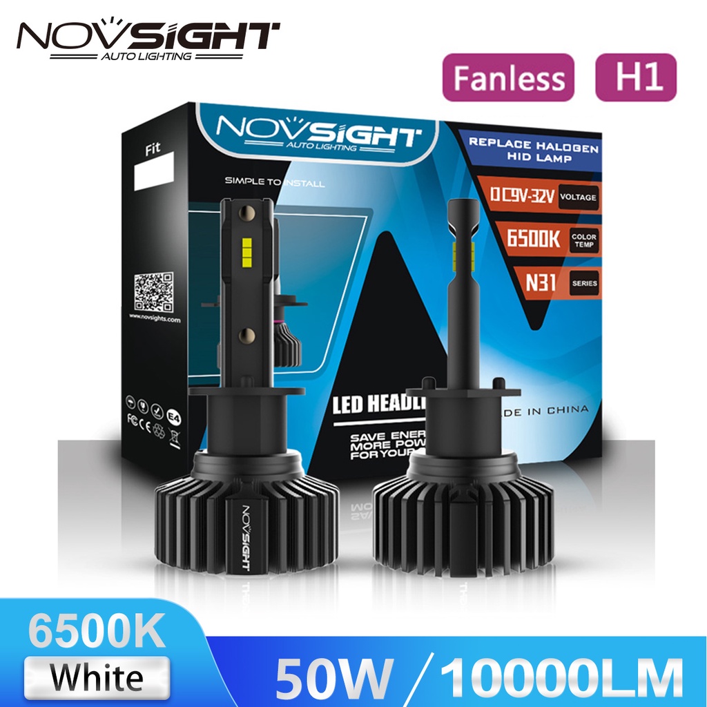 Novsight N31 H1 LED Headlight Silent Fanless CSP Y19 LED Chips Car ...