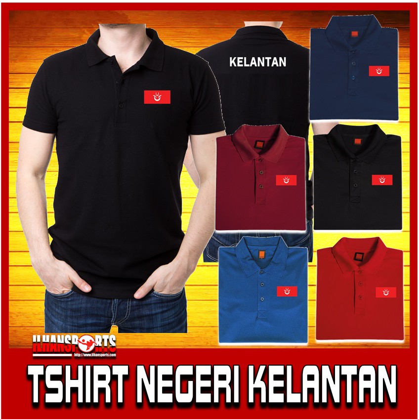 TSHIRT NEGERI KELANTAN FLAG | QUICKDRY | 100% MICROFIBER | COLLAR ...