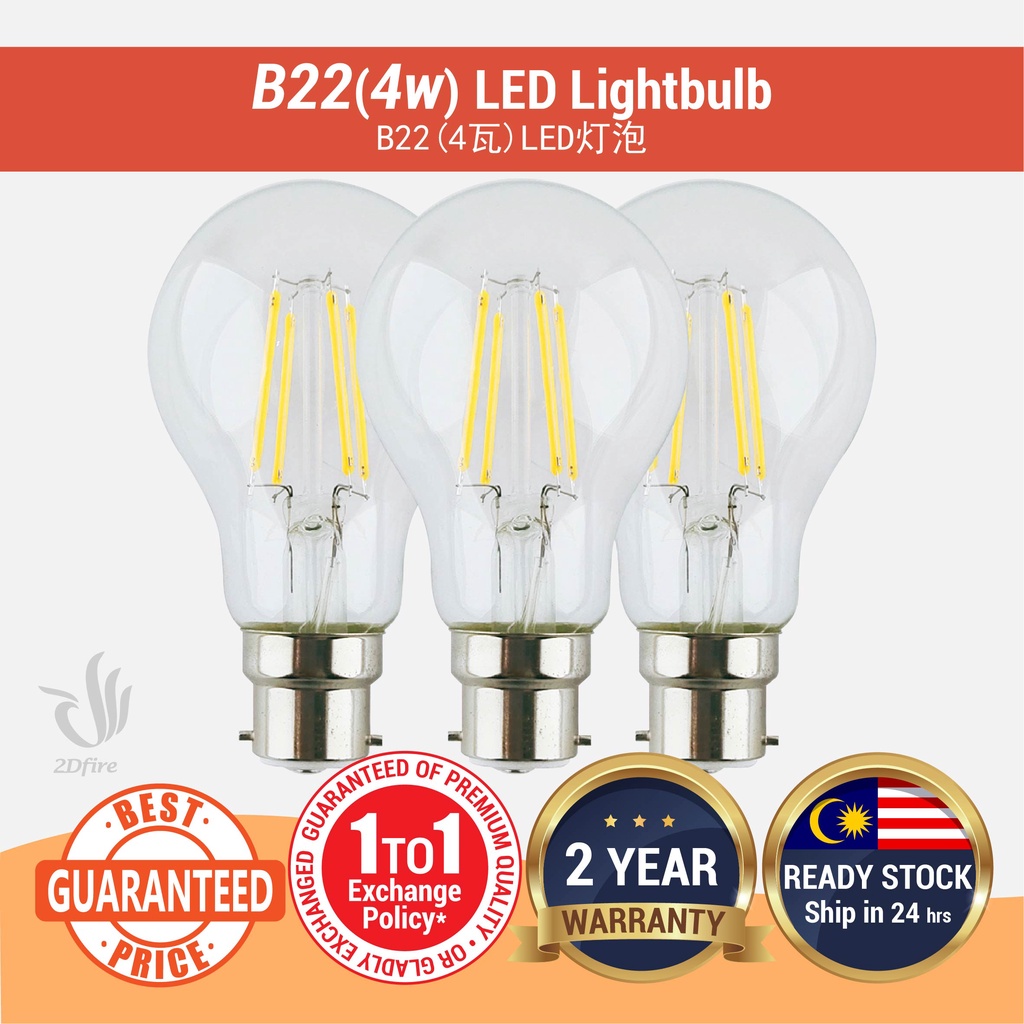 LED B22 (4W) Light Bulb Warm White Glass Bright Downlight Room Living ...