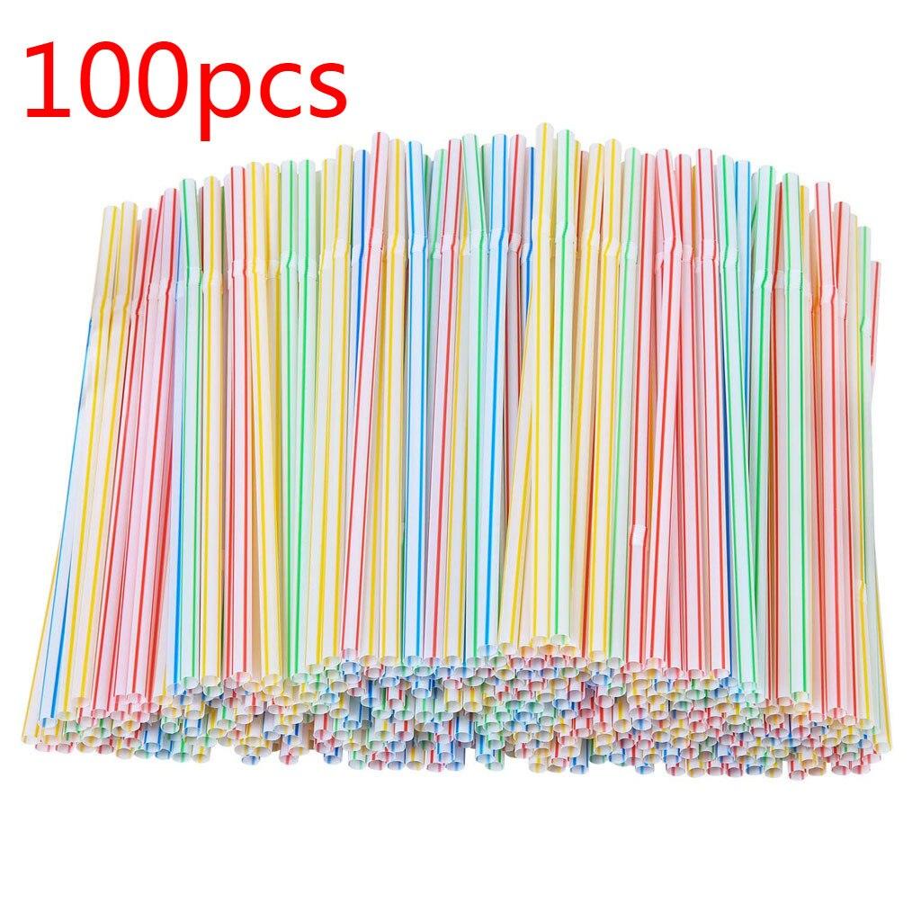 100pcs Plastic Drinking Straws 8 Inches Long Multi-Colored Striped ...