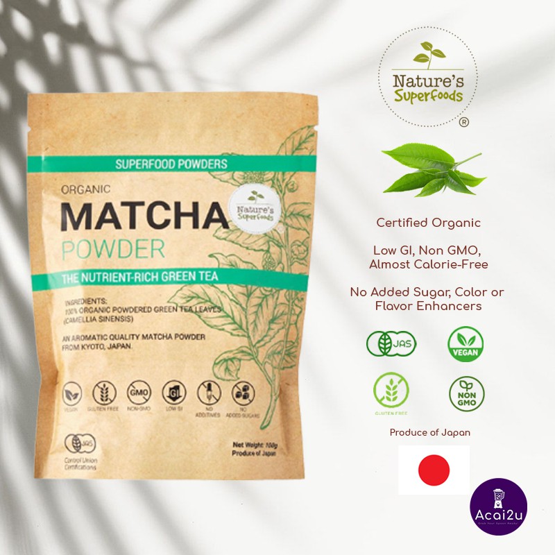 Nature's Superfoods Organic Japanese Matcha Powder, 100g, Resealable ...