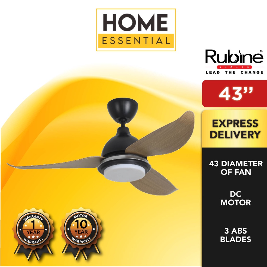Rubine 43'' Dc Motor 12 Speed Turbo Ceiling Fan | RCF-GAVIA43-3BL-BC | RCF-GAVIA43-3BL-MB | 45 ...