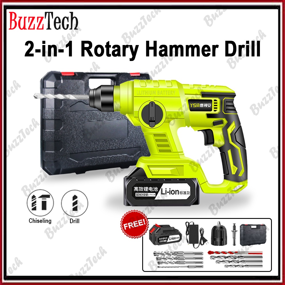 BuzzTech 2 in 1 Cordless Professional Rotary Hammer Drill Impact Drill ...