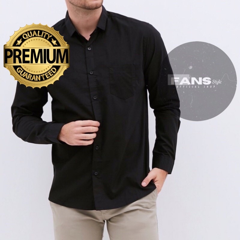 HITAM KEMEJA Men's Shirts Black Plain SLIMFIT MODERN Long Sleeve ...
