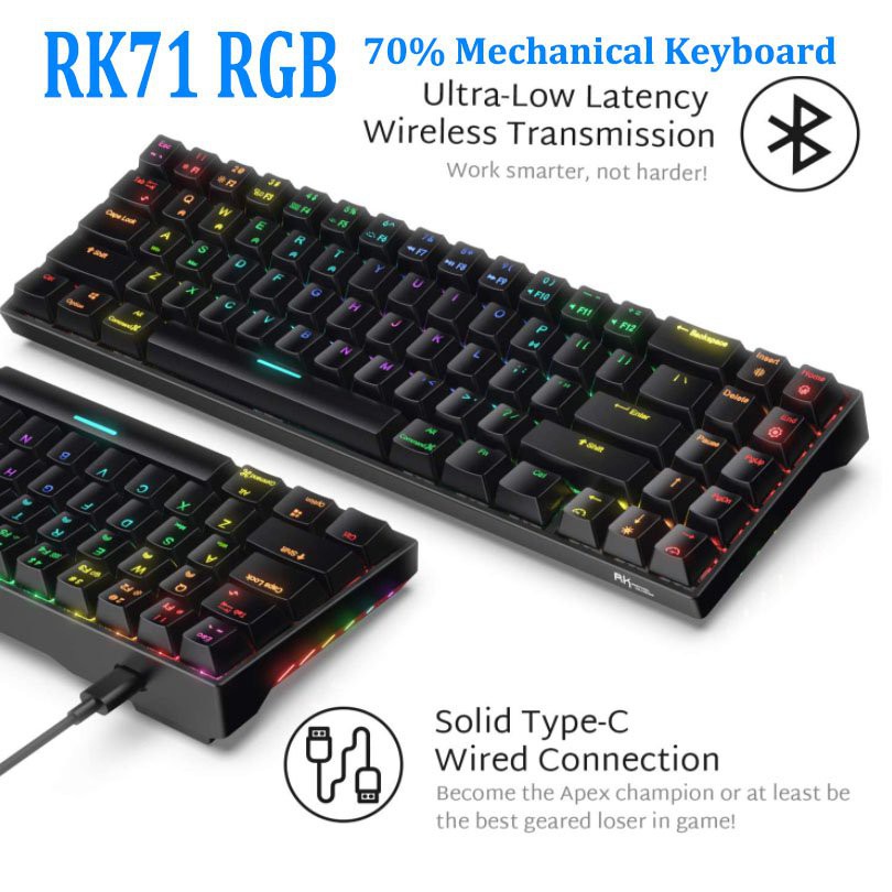 Spot Goods RK71 RGB Wireless 70% Compact Mechanical Keyboard 71 Keys ...