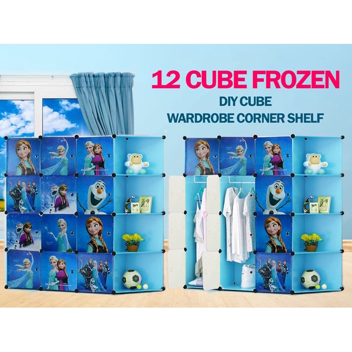 FROZEN BLUE 12C DIY Rack Storage Cabinet Wardrobe With Corner & Almari ...