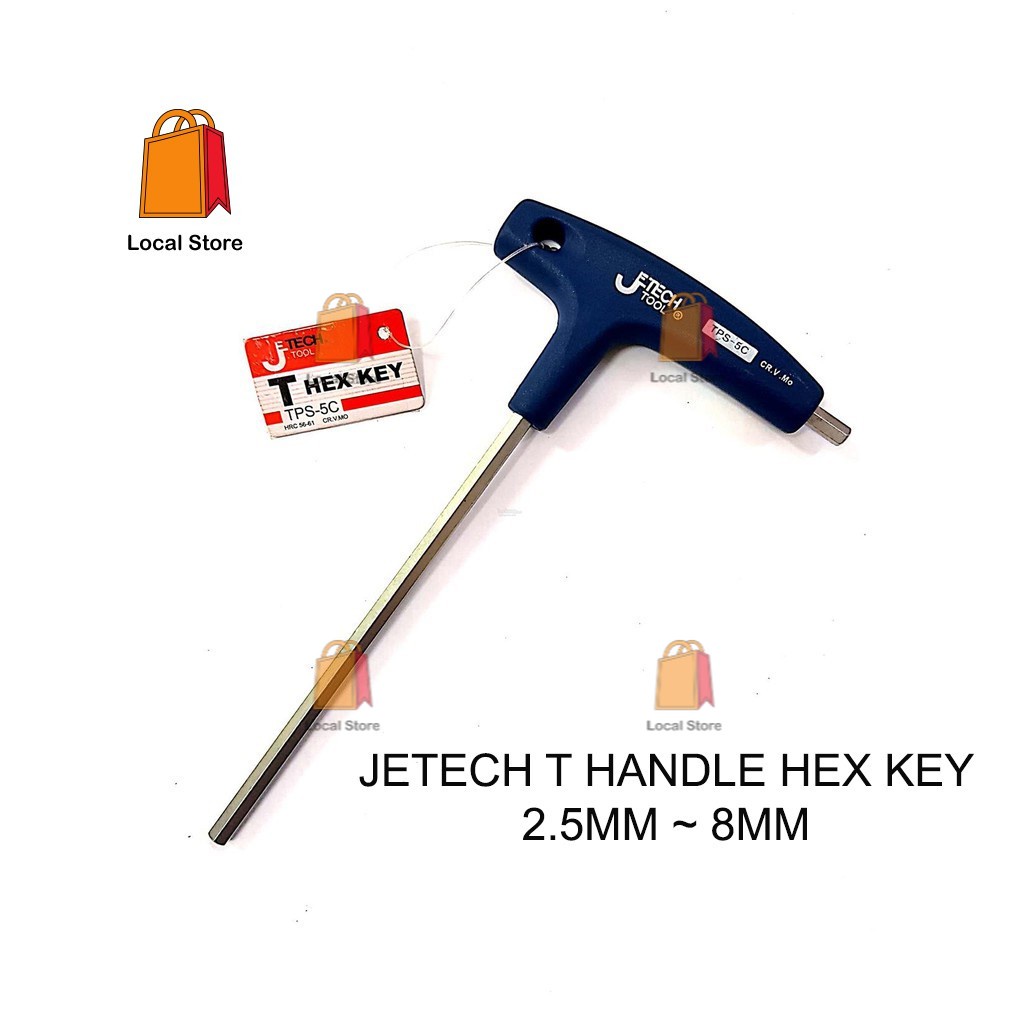 [ 1 UNIT ] JETECH T HANDLE HEX KEY C/W PLASTIC HANDLE - 2.5MM ~ 8MM ...