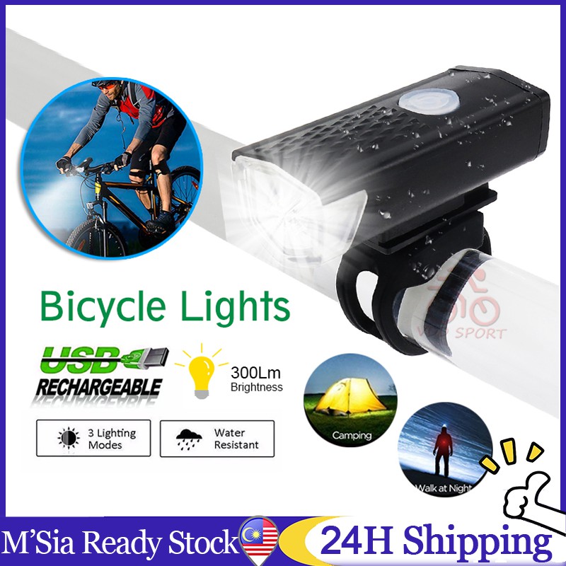 Bike Light USB Rechargeable Rainproof Bicycle Light LED Front Headlight ...