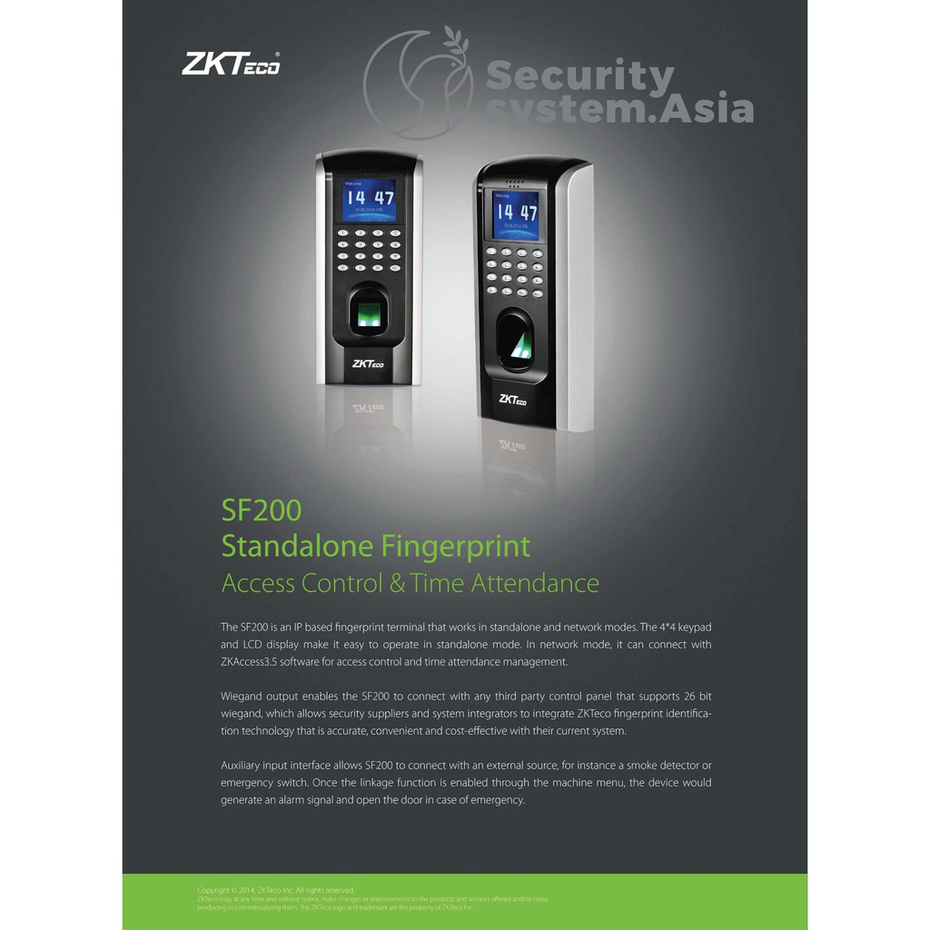 ZKT SF 200 -STANDALONE FINGERPRINT TIME ATTANDANCE NETWORK TCP/IP ...