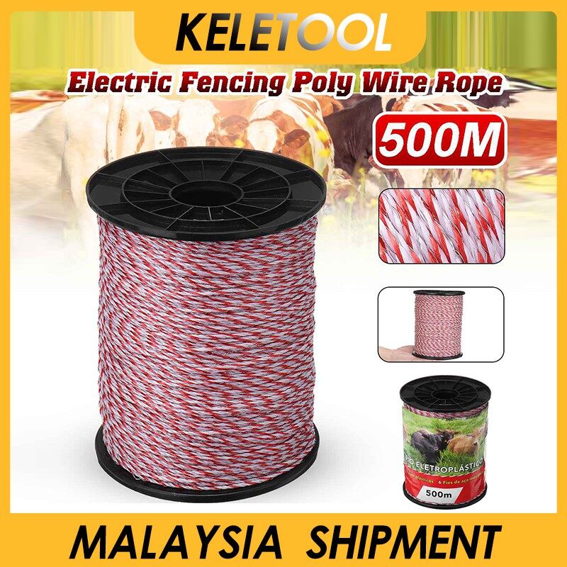 500M Roll Electric Fence Rope Red White Polywire Steel Poly Rope Horse ...