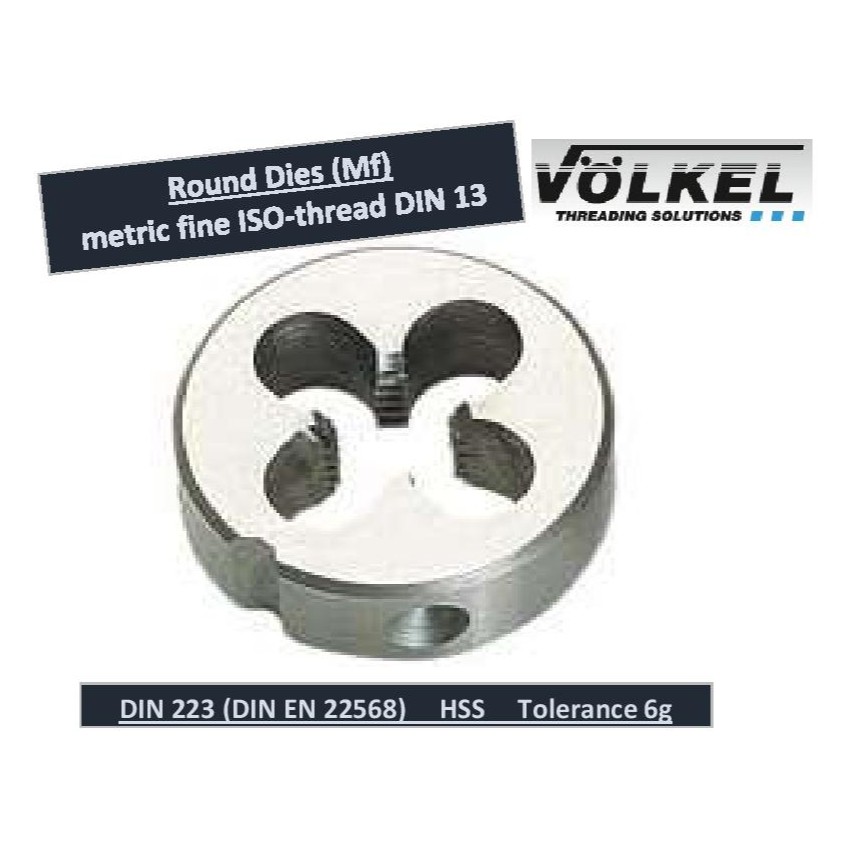 Volkel Round Dies (Mf) 2.5 ~ 7 Metric Fine ISO-Thread DIN 13 [DIN 223 ...
