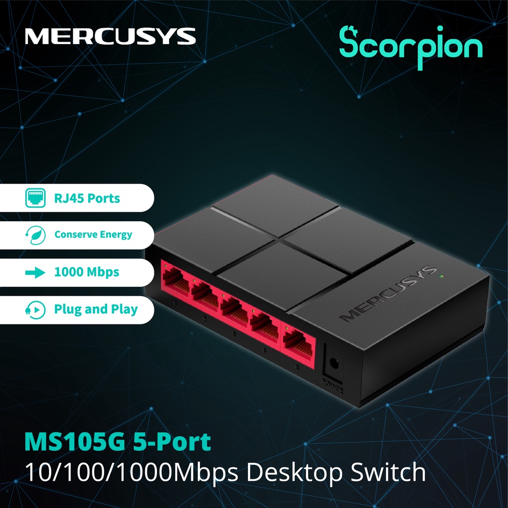 Mercusys MS105G 5-Port 10/100/1000Mbps Desktop Switch | Shopee Malaysia