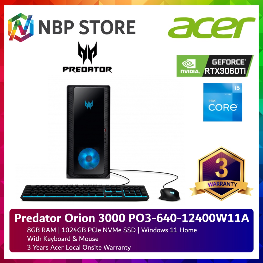 Acer Predator Orion 3000 PO3-640-12400W11A Gaming Desktop PC | Shopee ...