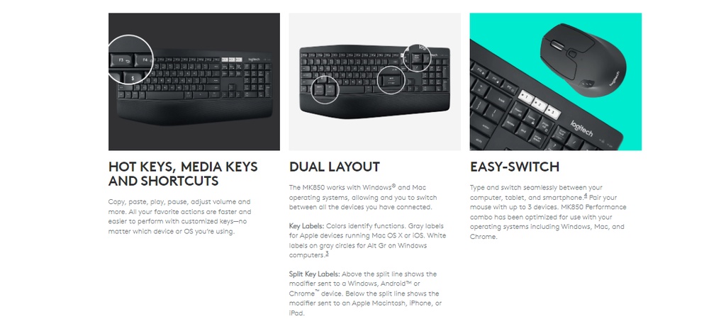 LOGITECH MK850 WIRELESS USB PERFORMANCE KEYBOARD & MOUSE COMBO ...