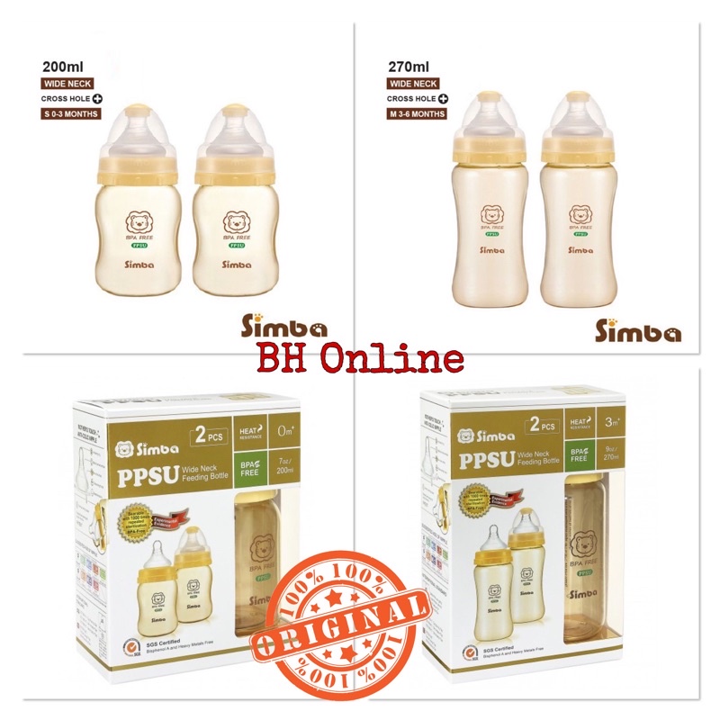 Simba PPSU Wide Neck Feeding Bottle Twin Pack - ( 2 x 200ml, 2 x 270ml, 2 x 360ml ) | Shopee ...